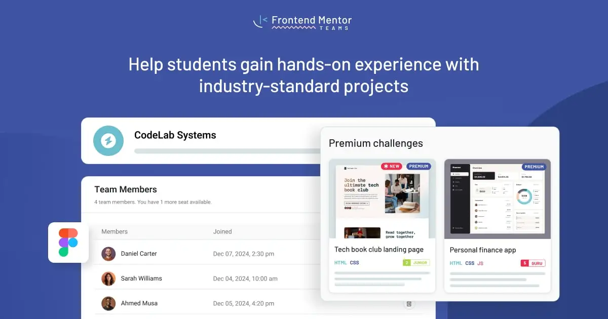 Help students gain hands-on project experience | Frontend Mentor for Teams